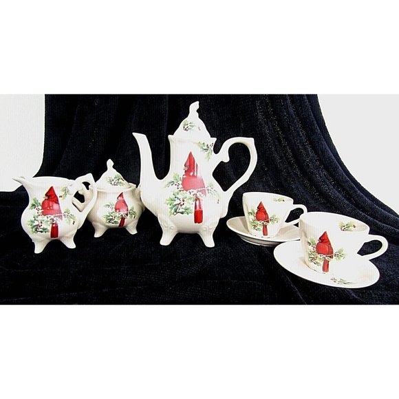Lily Creek | Kitchen | Winter Garden 9 Pc Tea Set Cardinal Holly By ...